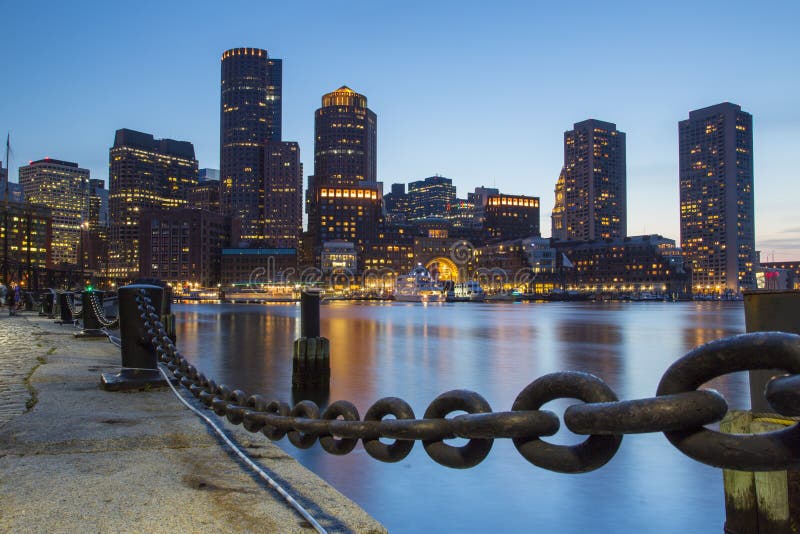 Boston, Horizon Van Boston Bij Zonsondergang Stock Afbeelding - Image ...