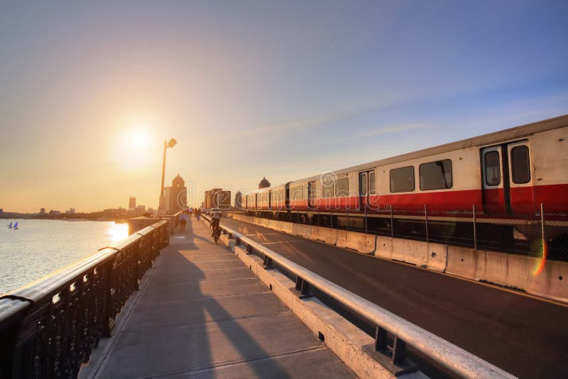 Boston Longfellow Bridge at Sunset Stock Image - Image of metropolis ...