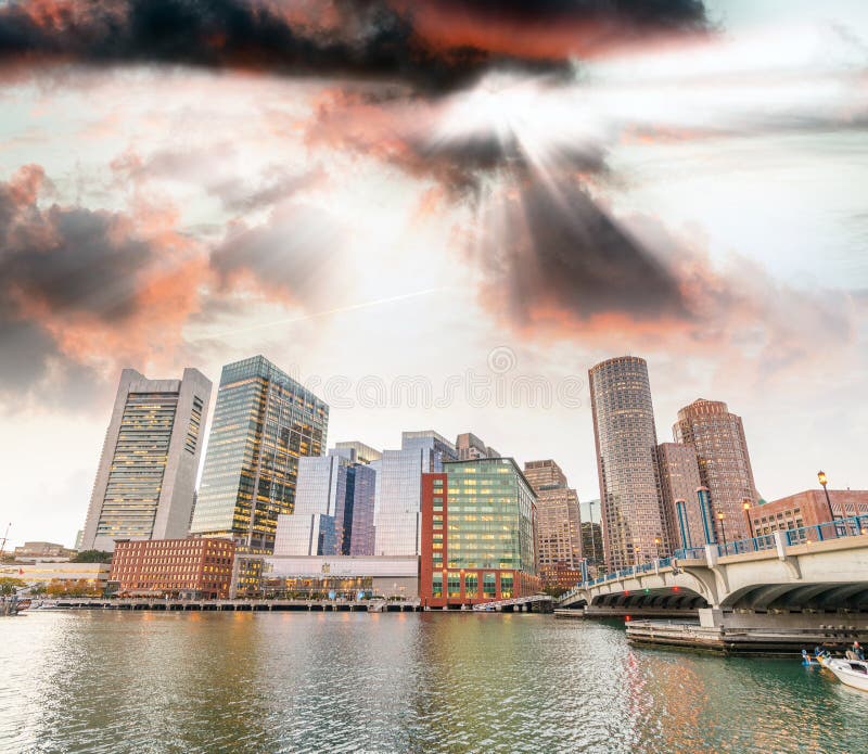 Boston, MA. Beautiful Sunset Skyline and Buildings Stock Photo - Image ...