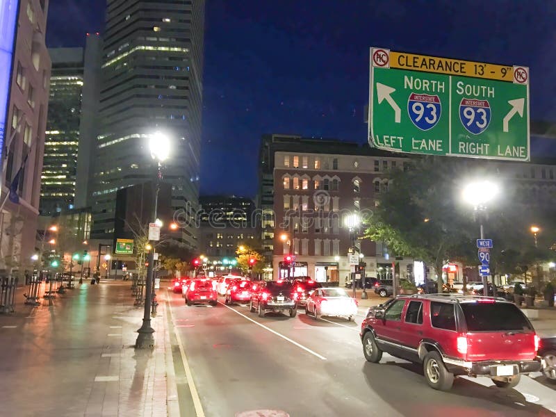 Boston, MA - October 2015: Streets of Boston with Night Traffic ...