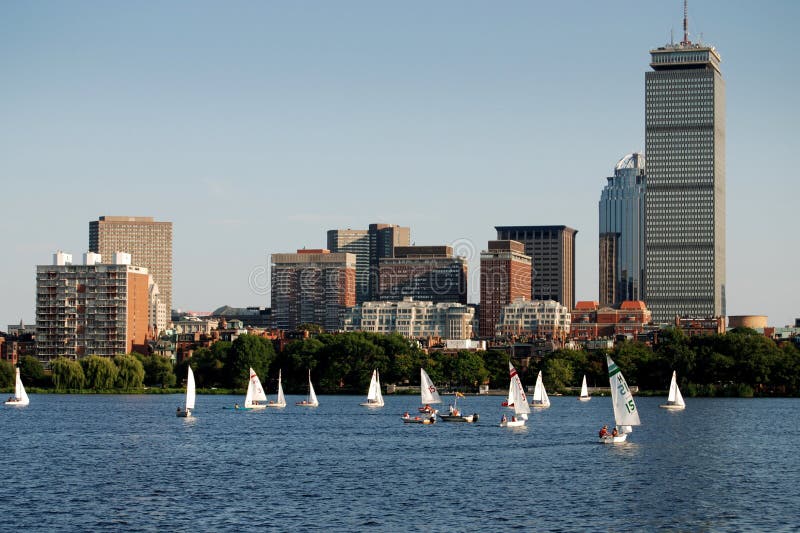 Boston, MA: Skyline and Charles River Sailboats Editorial Stock Photo ...