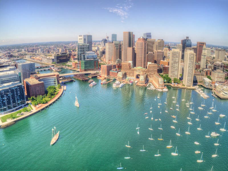 Boston, Massachusetts Skyline from Above by Drone during Summer Stock ...