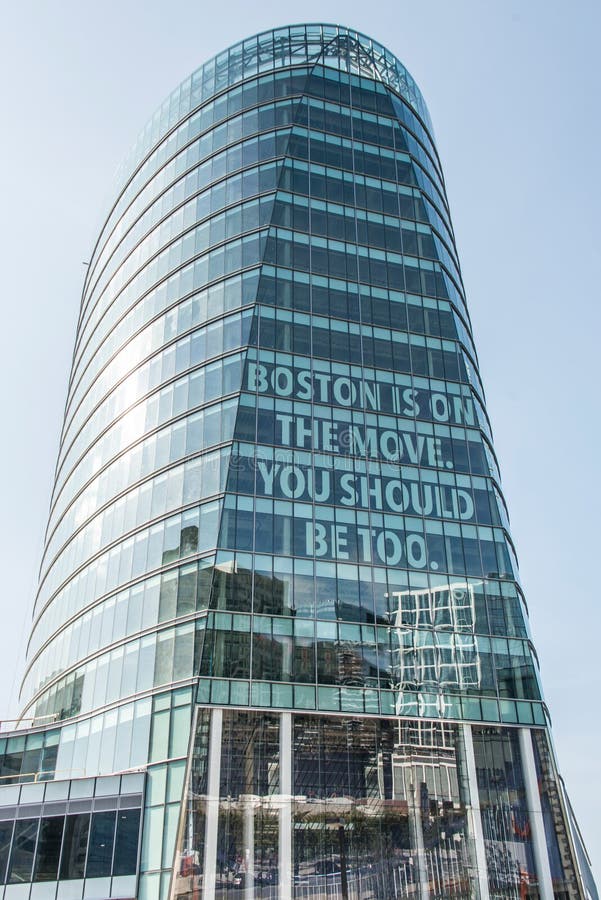Boston Massachusetts USA Glas Skyscraper Seaport Boulevard with Saying ...