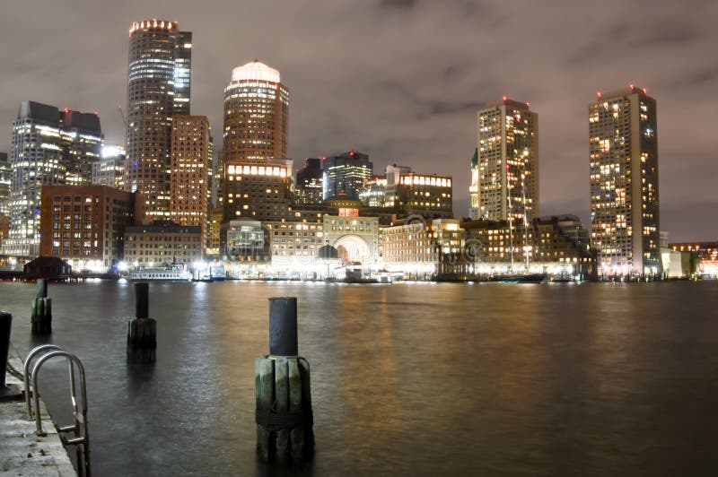 Boston, Massachusetts, USA - October 4, 2015: Boston Harbor at Night ...
