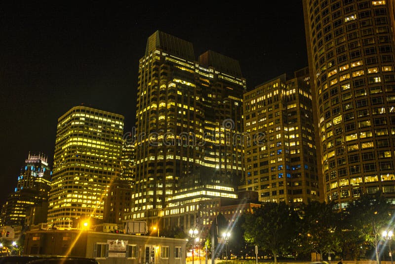 Boston night lights stock photo. Image of parking, view - 182497854
