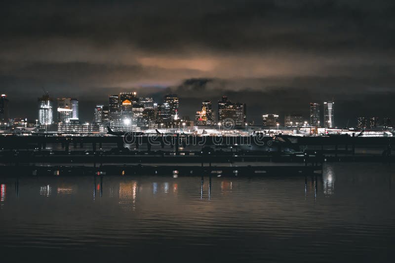 Boston night view stock image. Image of dock, darkness - 324524977