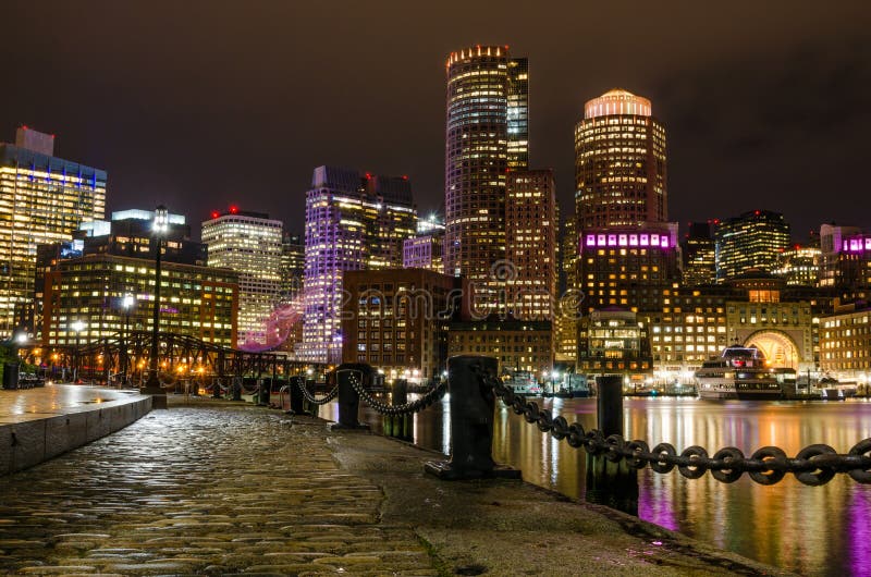 Boston at Night stock image. Image of harbour, path, skyline - 64487243