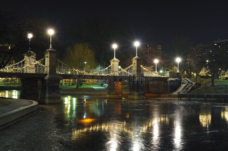 Boston Public Park Bridge at Night Stock Photo - Image of colour, park ...