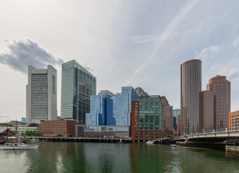 Boston Skyline from Harbor on Water Stock Photo - Image of party, night ...