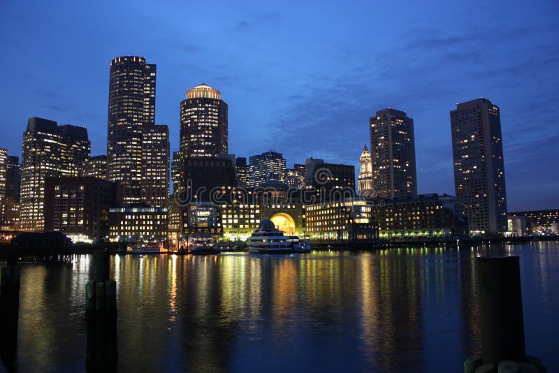 Boston SKyline at night stock image. Image of boston, harbor - 8246149