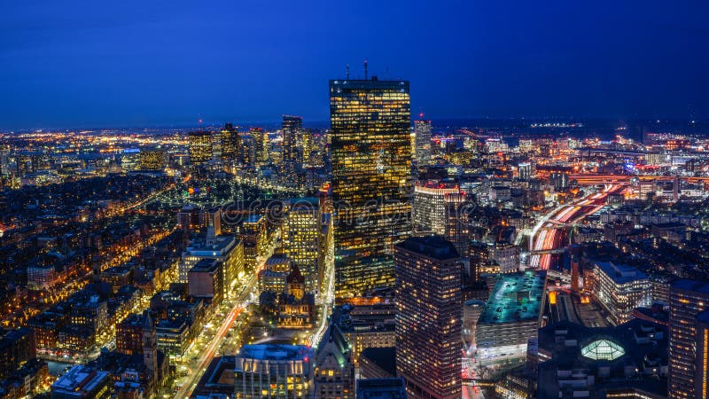 Boston Skyline at Night editorial image. Image of metropolis - 94397610