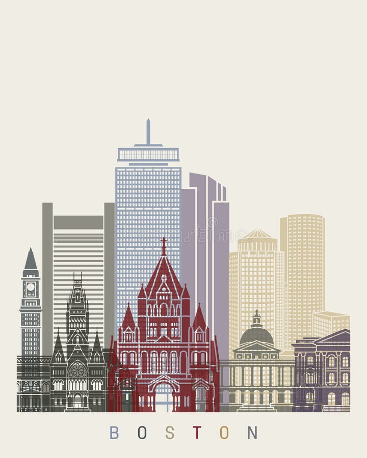 Boston Skyline Trendy Vector Illustration Linear Stock Vector ...