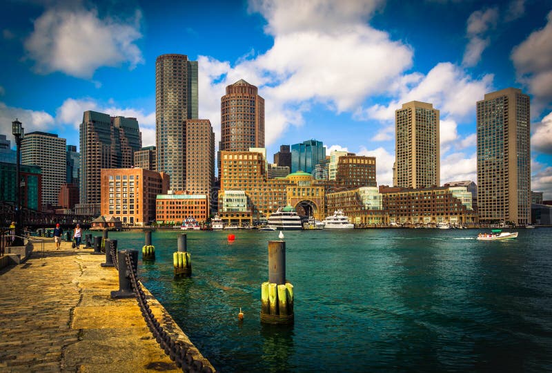 The Boston Skyline, Seen from Fort Point. Stock Image - Image of ...