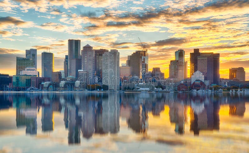 Boston Skyline at Sunset stock image. Image of downtown - 137758303