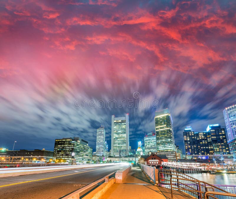 Boston Skyline at Sunset, Massachusetts - USA Stock Image - Image of ...