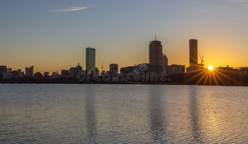 Boston Skyline at Sunset with River Reflections. Stock Image - Image of ...