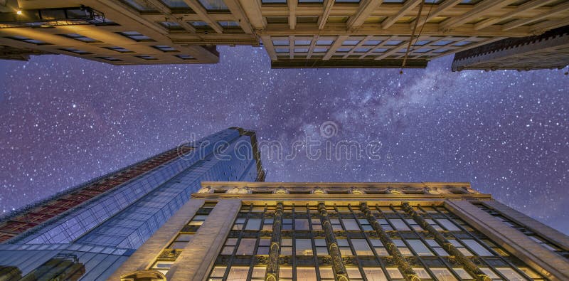 Boston Skyscrapers Under a Starry Night, Upward View, Massachusetts ...