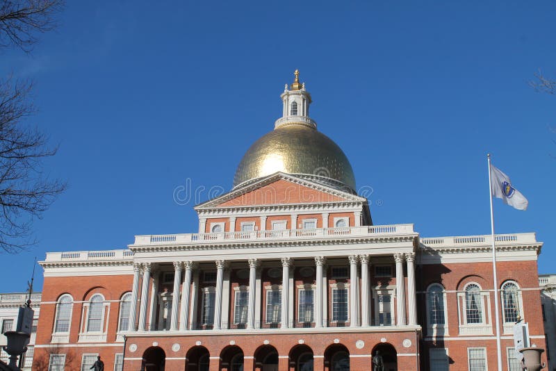 Boston Statehouse stock image. Image of dome, flag, massachusetts ...