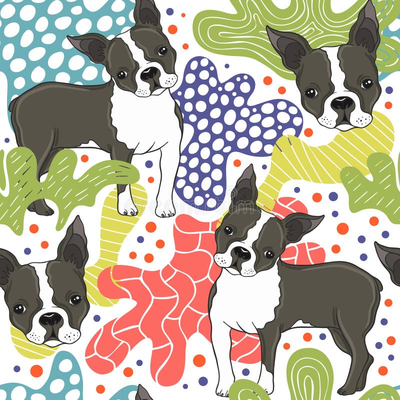 Boston Terrier Dog Abstract Seamless Pattern Stock Vector ...