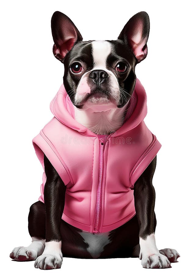 Boston Terrier Dog with Pink Coat Isolated Digital Illustration Stock ...