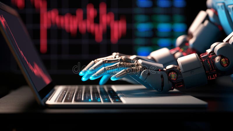 Bot Robot Android Hand Touching Control Panel Stock Charts. AI ...