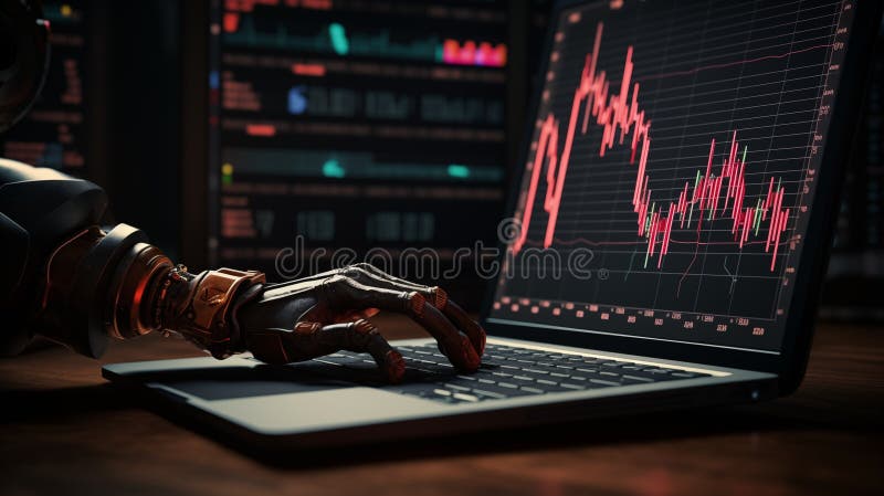 Bot Robot Android Hand Touching Control Panel Stock Charts. AI ...