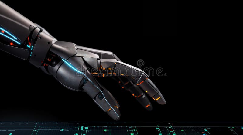 Bot Robot Android Hand Touching Control Panel Stock Charts. AI ...