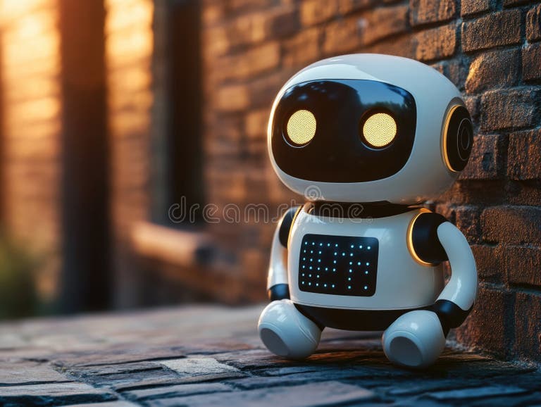 Bot Seated on Steps stock image. Image of assistant - 359724427