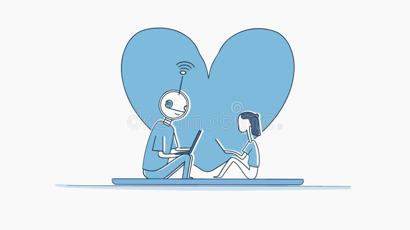 Professional Bot and User Chat on Laptop Against Large Blue Background ...