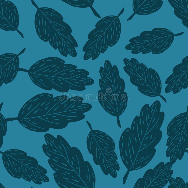 Botanic Seamless Pattern with Random Doodle Navy Blue Autumn Foliage ...