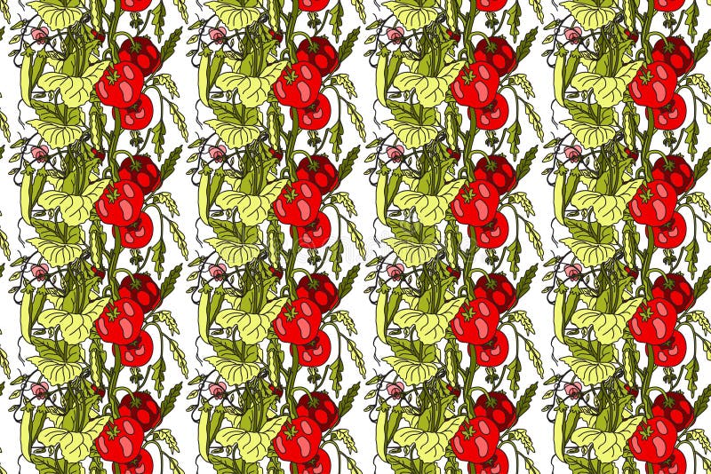 Botanical Abstract Seamless Pattern with Cartoon Growing Tomatoes and ...