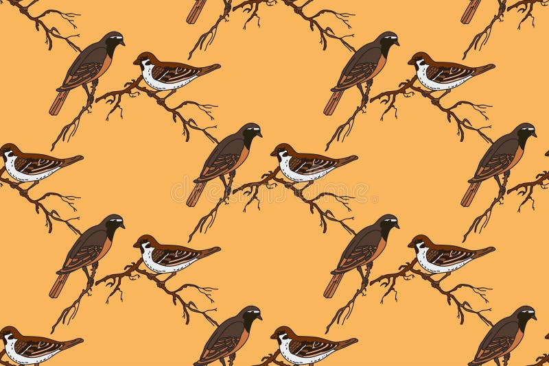 Botanical Abstract Seamless Pattern with Garden Birds Vector ...