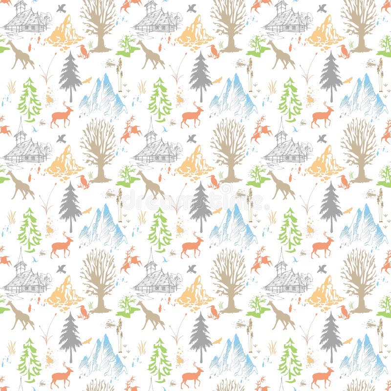 Botanical and Animal Based Seamless Pattern Stock Illustration ...