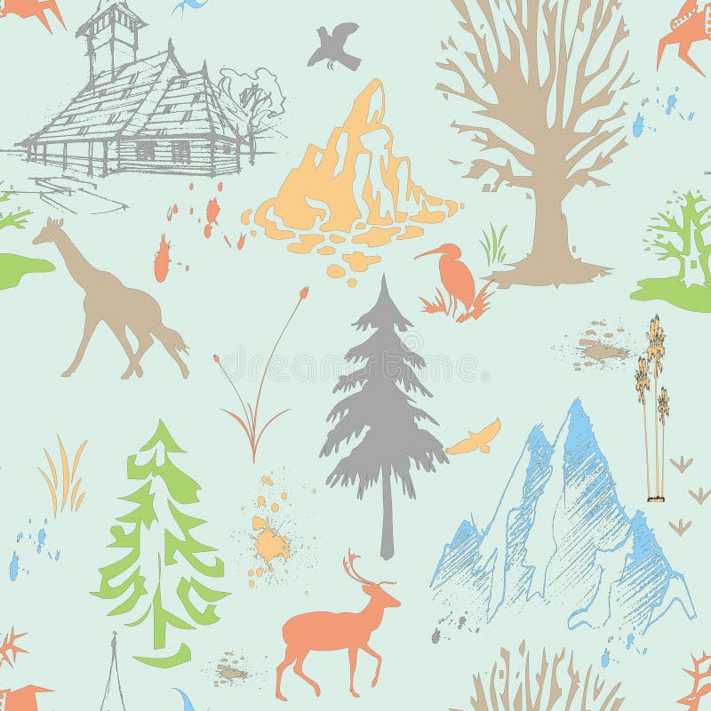 Botanical and Animal Based Seamless Pattern Stock Illustration ...