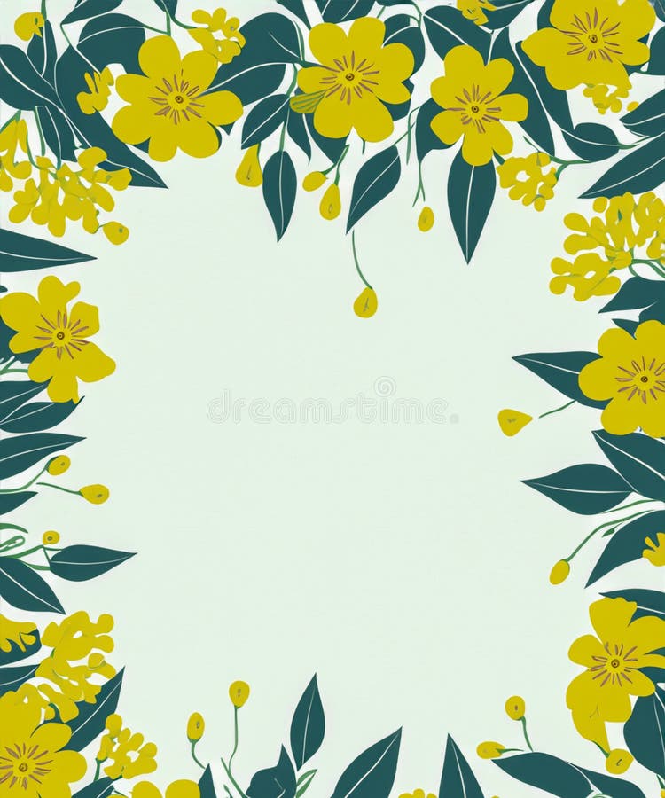 Botanical Backdrop with Border of Delicate Blooming Yellow Flowers ...