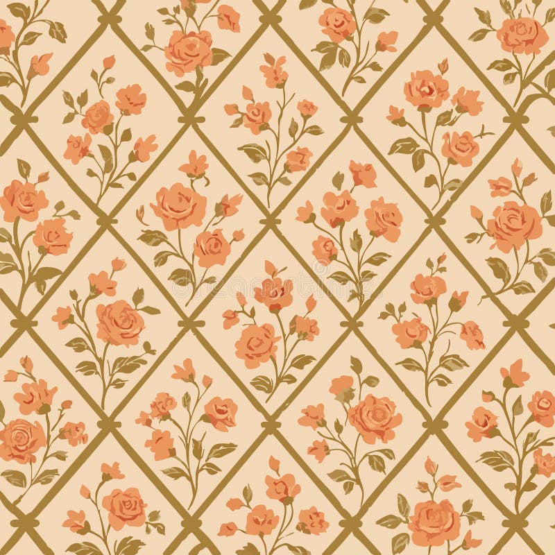 Botanical Bloom Trellis Background Print Design in Vector Stock ...