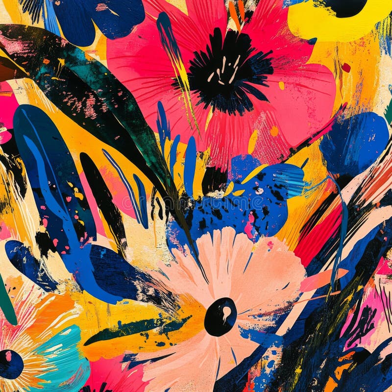 Botanical Blue Texture with a Modern, Seamless Hand-drawn Floral ...