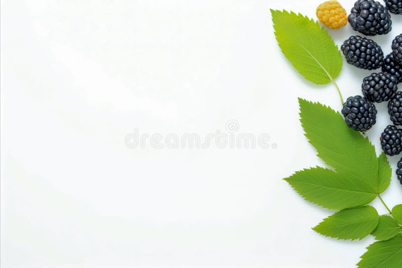 Botanical Border of Blackberry Berries and Leaves on White Background ...