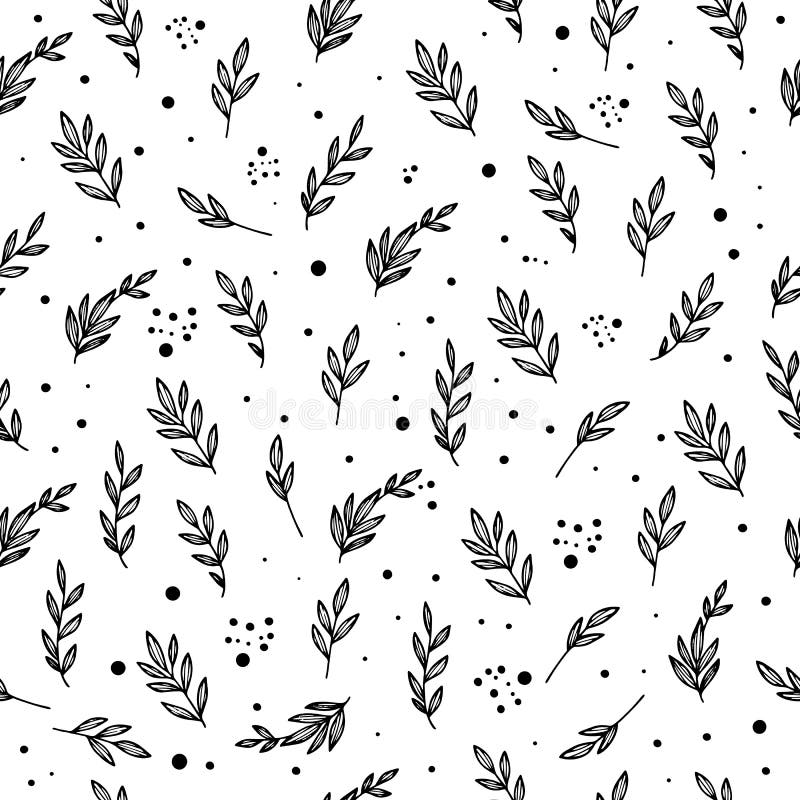 Botanical Branch Plant Pattern, Outline Hand Drawn Style Stock ...