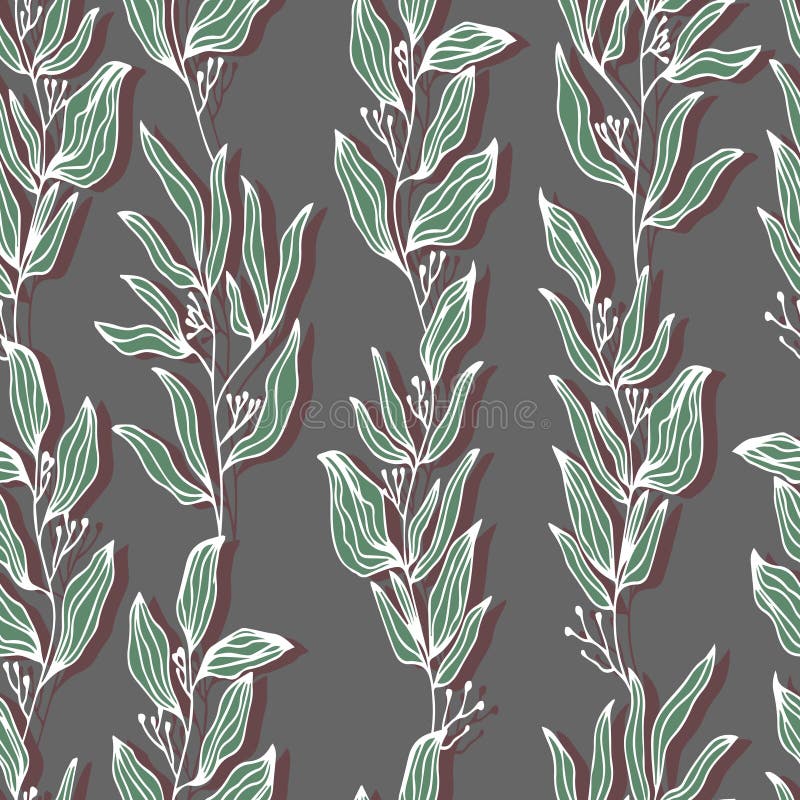 Botanical Branches Stems with Leaves Vector Seamless Pattern Forest ...