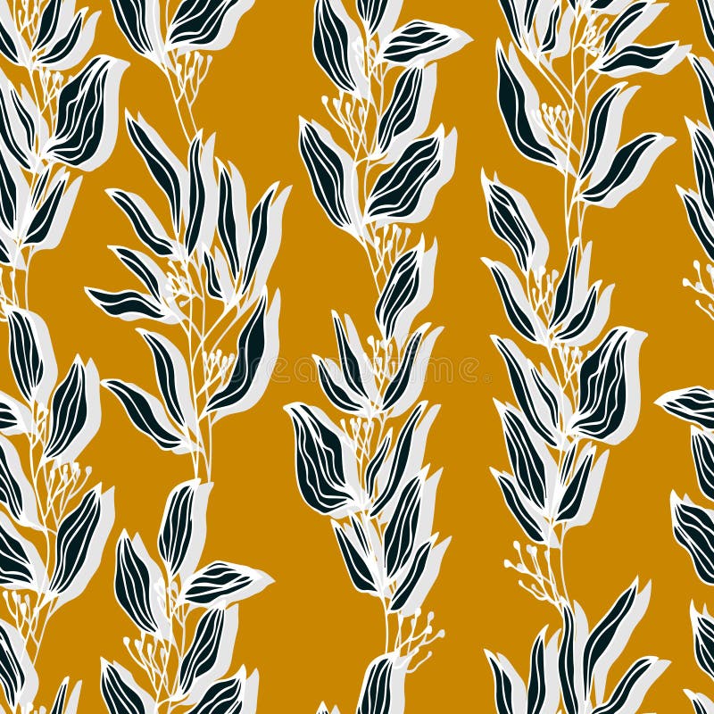 Botanical Branches Stems with Leaves Vector Seamless Pattern Forest ...