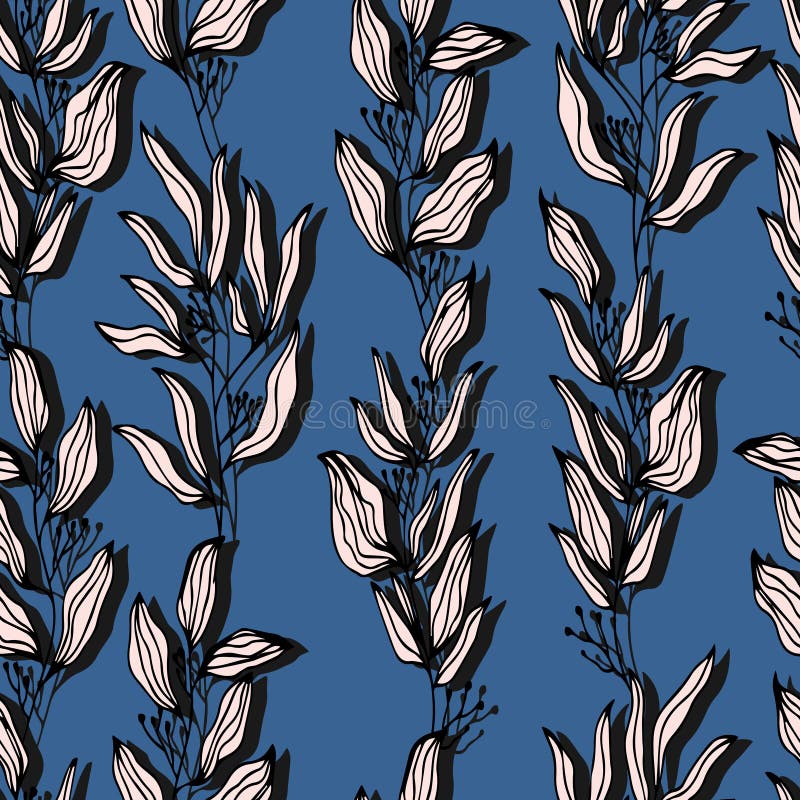 Botanical Branches Stems with Leaves Vector Seamless Pattern Forest ...
