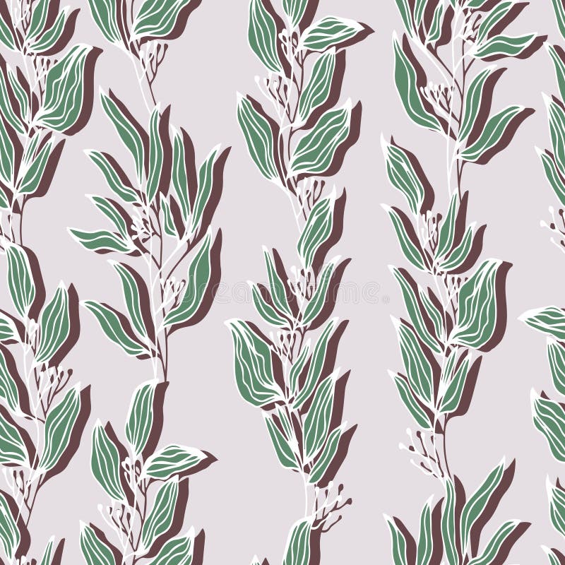 Botanical Branches Stems with Leaves Vector Seamless Pattern Forest ...