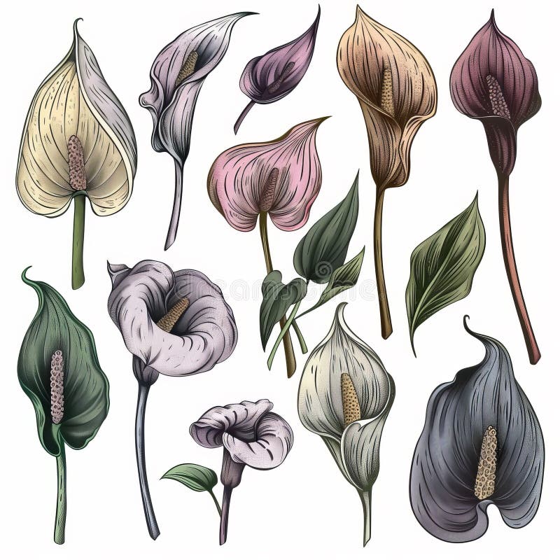 Botanical Calla Lily Illustration. Floral Vintage Elements for Design ...