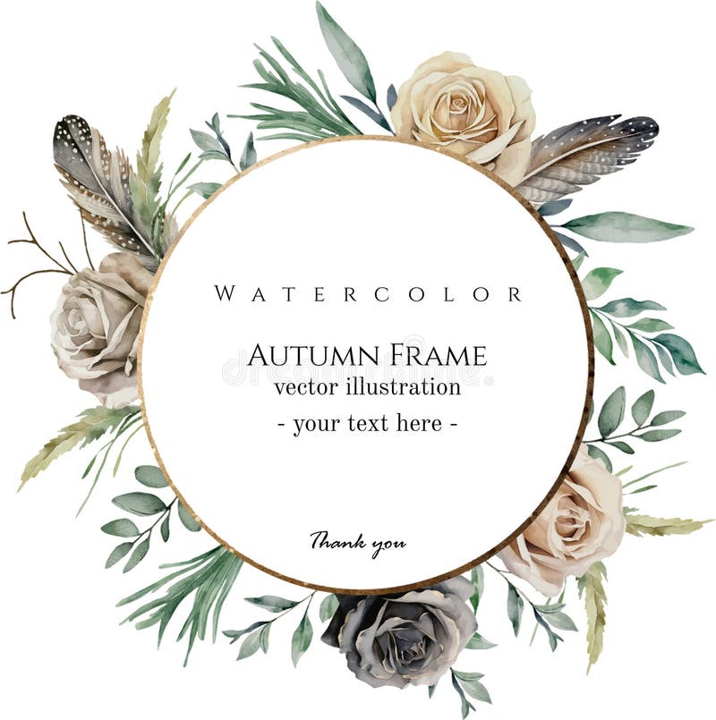 Botanical Circle Decorative Frame with Roses, Watercolor Vector ...