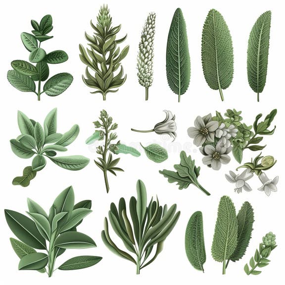 Botanical Collection of Greenery Isolated on White Background Stock ...