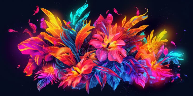 Botanical Composition Creative Fluorescent Color Layout with Tropical ...