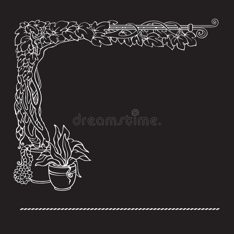 Botanical Corner Pattern with Tropical Plants. Outline Hand-drawn ...