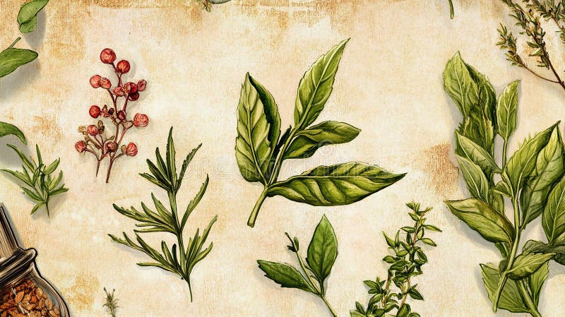 A Botanical Cover with Detailed Illustrations of Herbs and Spices ...