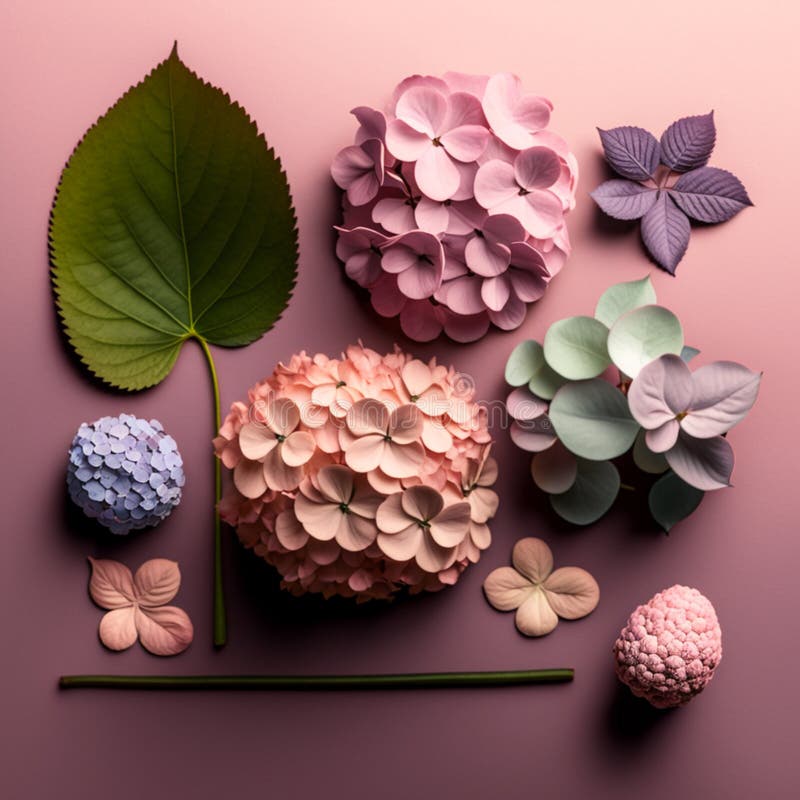 Hydrangeas Flowers and Leaves Collage Stock Illustration - Illustration ...